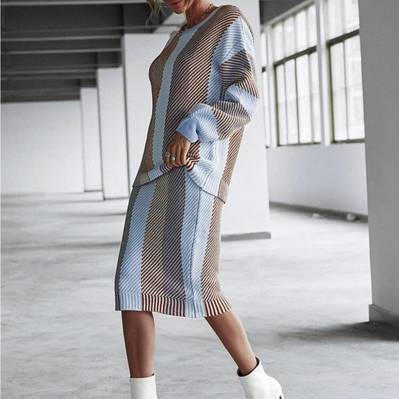 Dresses | Classic Colorblock Stripes Long Sleeve Knit Sweater High ...
